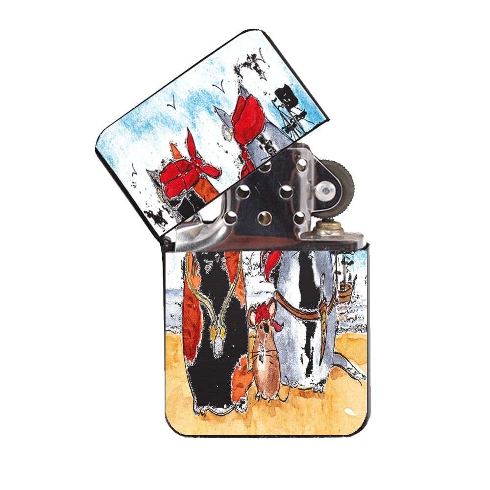 KuzmarK Black Windproof Flip Top Lighter - Pirate Cats and Rat Art by ...