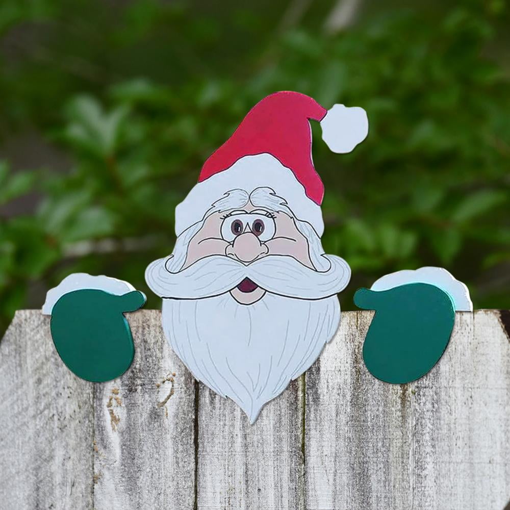 Christmas Santa Claus Fence Peeker Decoration, Reindeer Peeking Garden ...