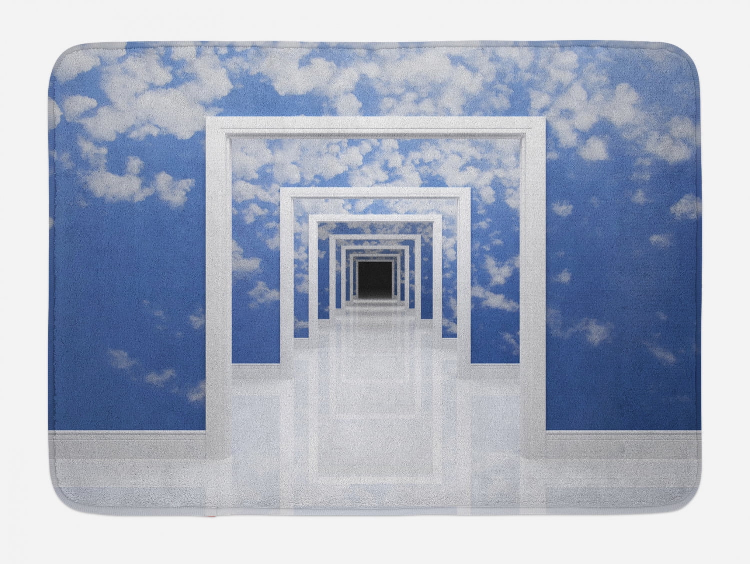 Futuristic Bath Mat, Sky Clouds Picture on Walls of Doorless Entrances ...