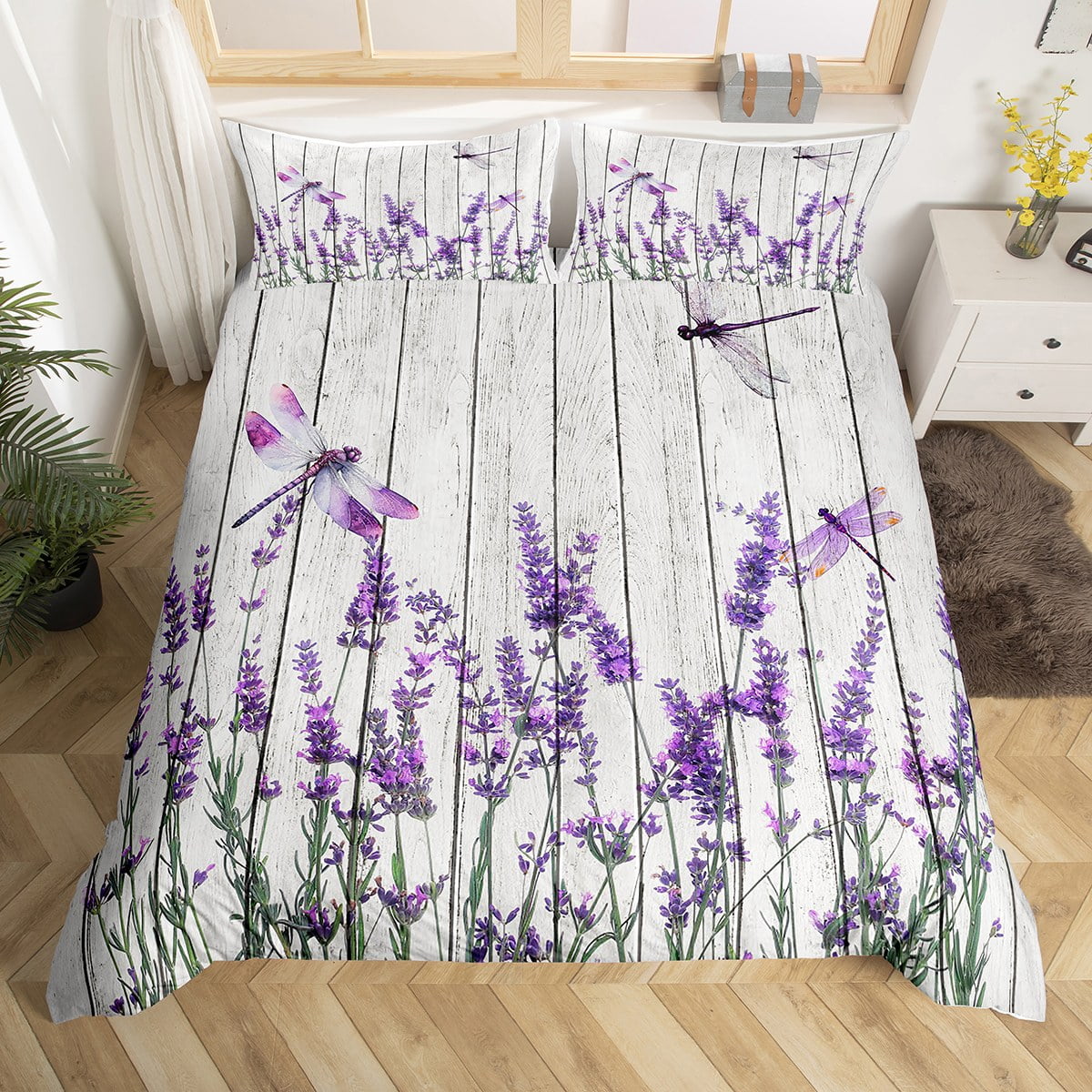 YST Girls Dragonfly Bedding Set King Lavender Floral Comforter Cover ...