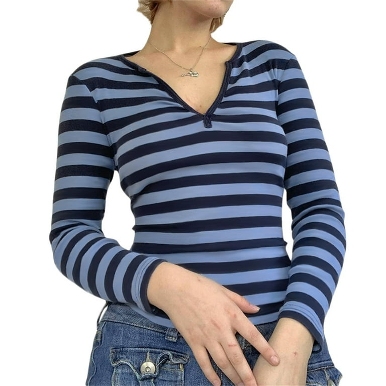 Listenwind Women's Vintage Striped T-shirt Aesthetic Long Listenwind Women's Vintage Striped T-shirt Aesthetic Long