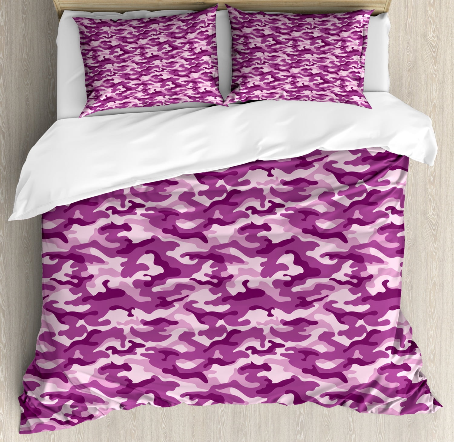 Fuchsia Duvet Cover Set King Size, Camouflage Pattern in Exotic Tones ...