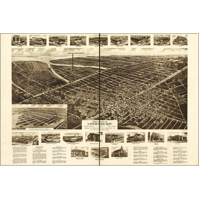 24"x36" Gallery Poster, Aero-view map of Lindenhurst, Long Island, 1926 ...