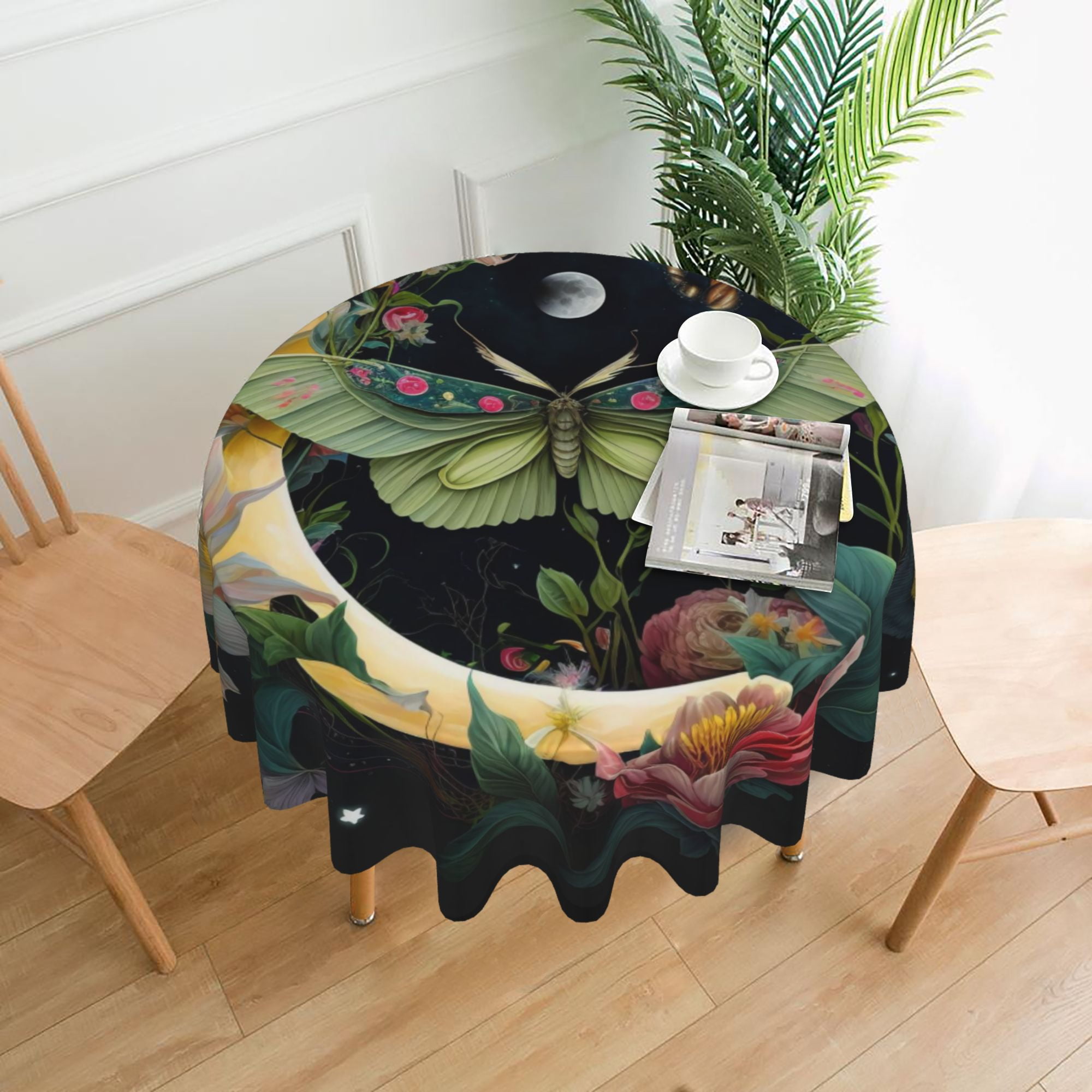 ZICANCN Round Table Cloths 60 Inch, Flowers Mot Moon Stars Table Cover ...