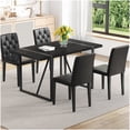 4-Person Dining Set, Black Faux Wood Table and Chairs Set with Buckle ...
