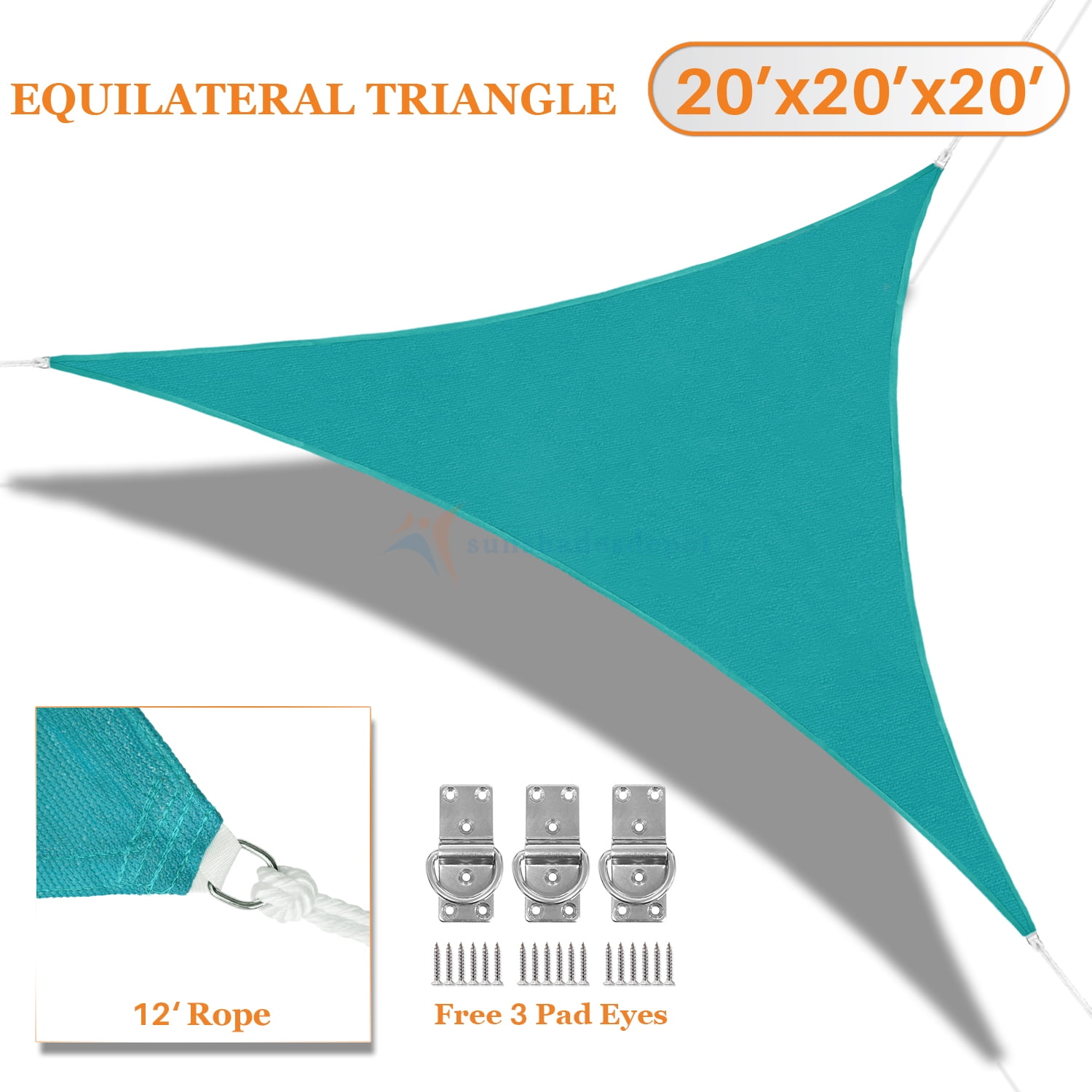 Sunshades Depot 20' x 20' x 20' Sun Shade Sail Equilateral Triangle ...