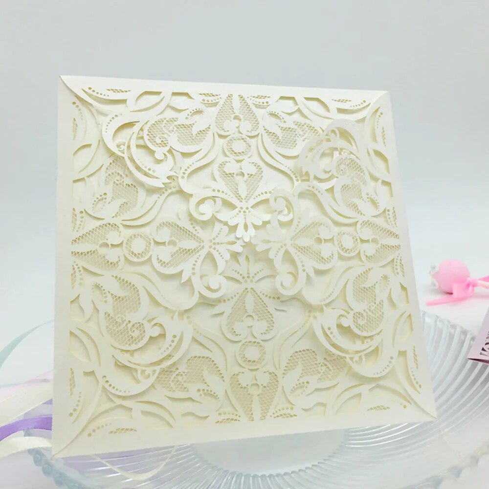 Tarjeta de invitación de boda tallada europea, papel de perla brillante ...