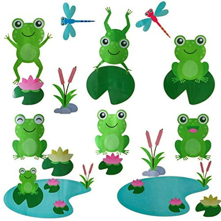 Cute Frog Decals Wall Stickers Jumping Frogs with Dragonflies and Lotus ...