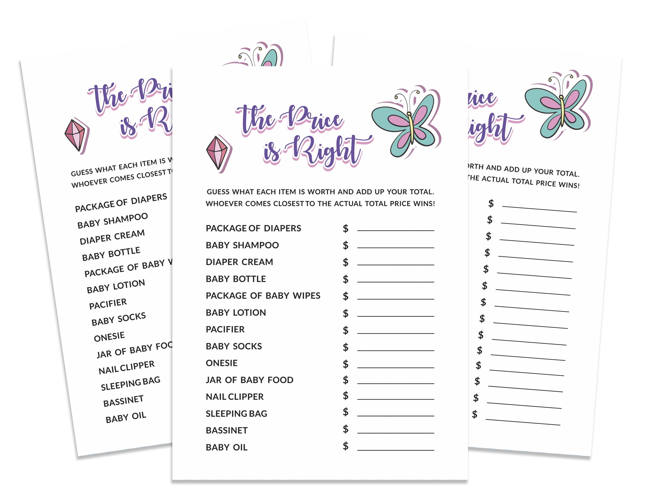 Inkdotpot The Price Is Right Baby Shower Game -Girl Baby Shower Fun ...