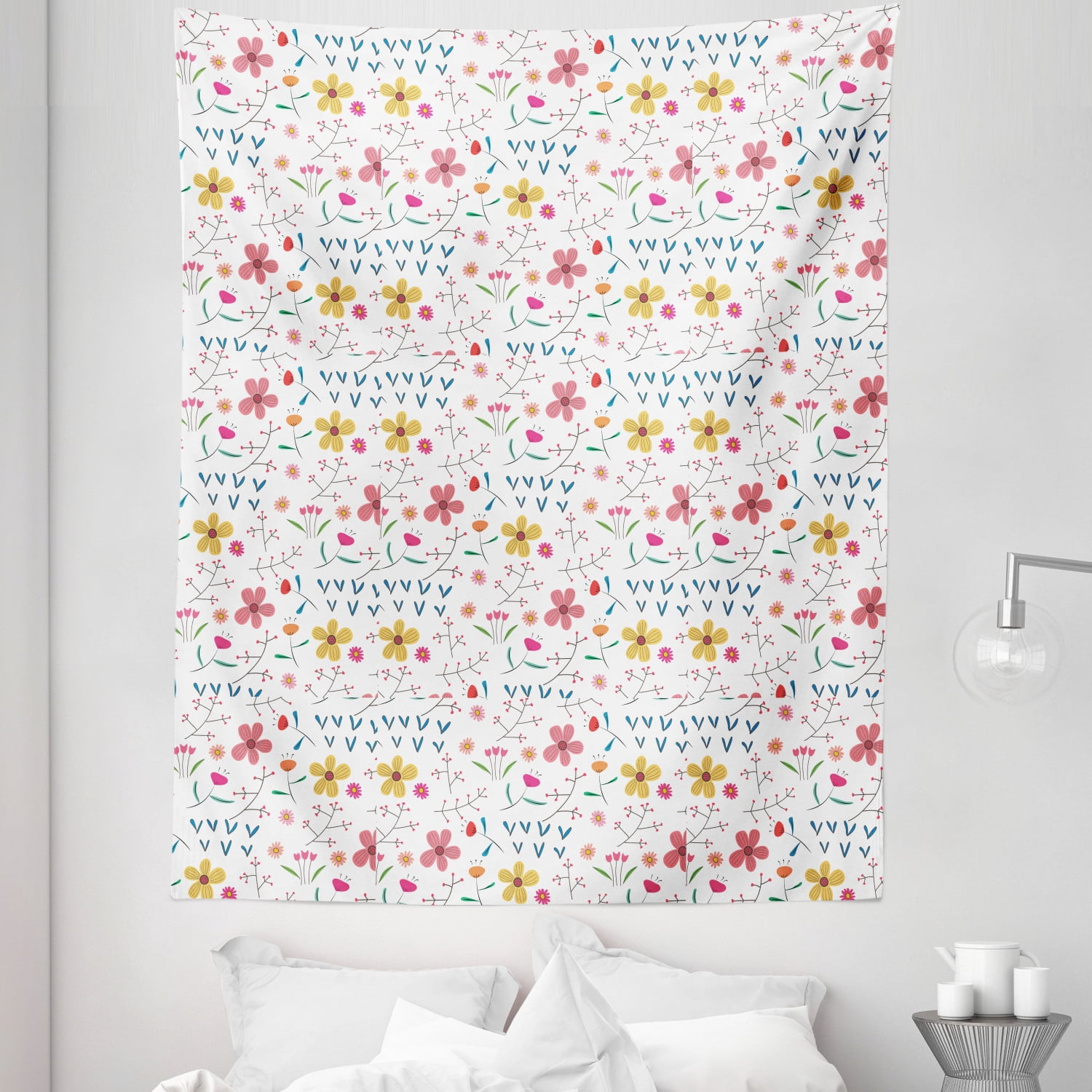 Spring Tapestry, Abstract Nature Continuous Hand Drawn Floral with Wild ...