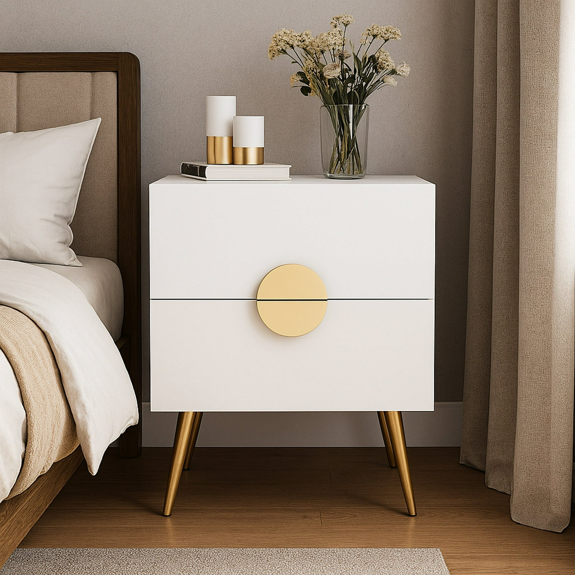 Click here for Gstone White Nightstand With Gold Legs And 2 Solid... prices