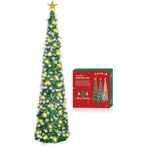 5 Ft Tinsel Christmas Tree with 50 LED Warm Lights ,5 FT - Green ...