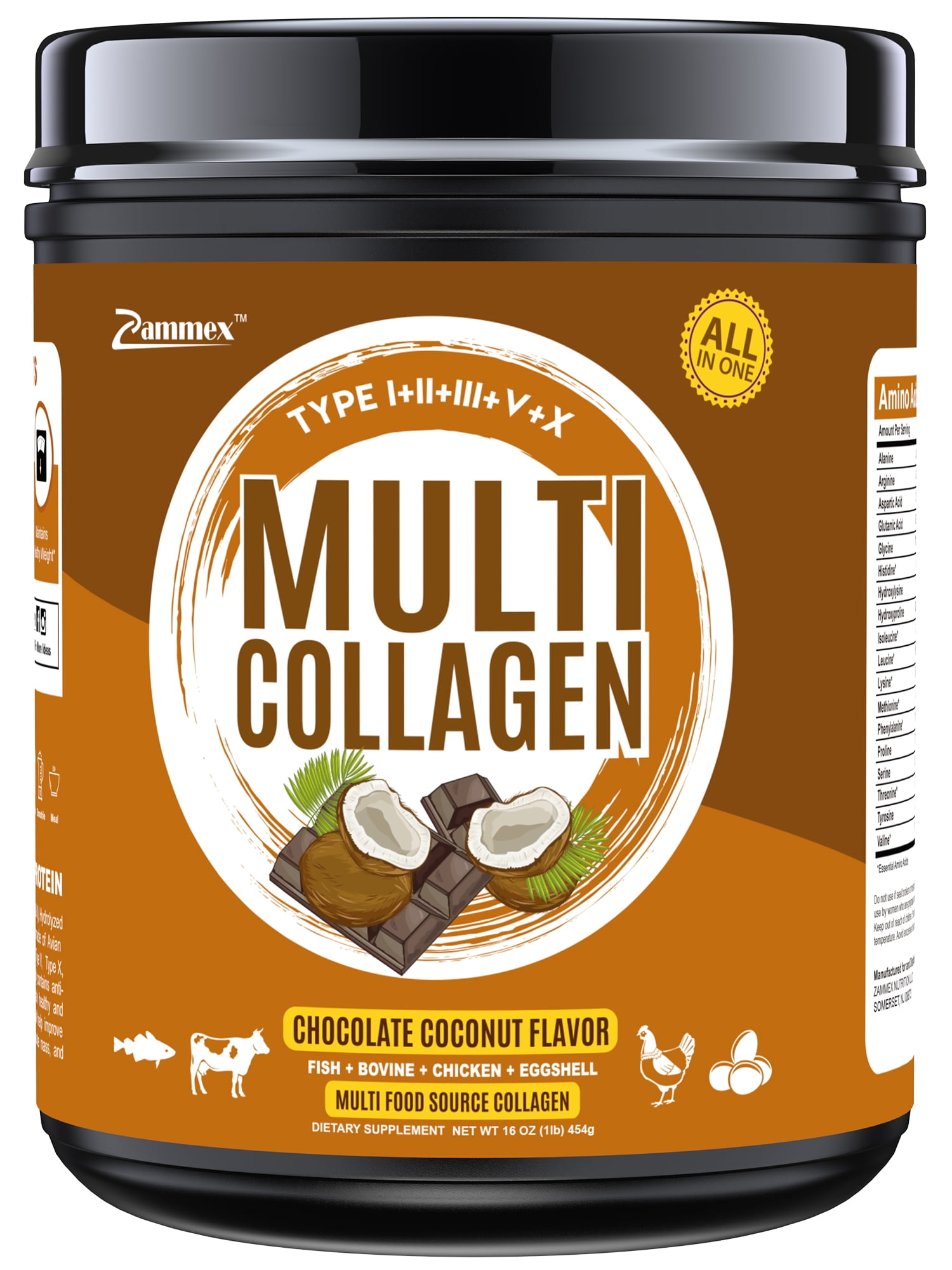 Zammex Multi Collagen Protein Powder-16oz,41servings Coconut Chocolate ...