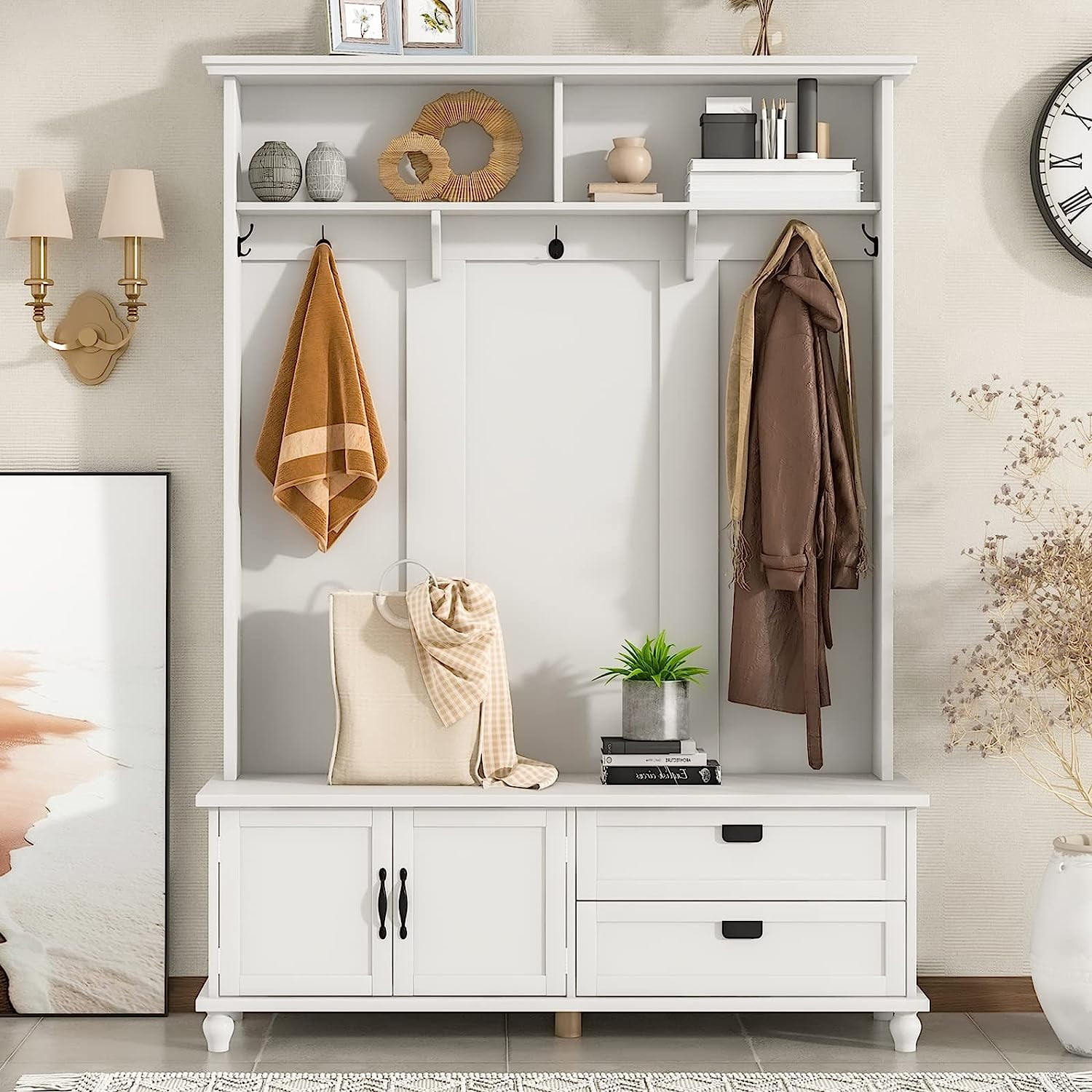 AngLink 4-In-1 Entryway Coat Rack,Hall Tree with Bench and Shoe Storage ...