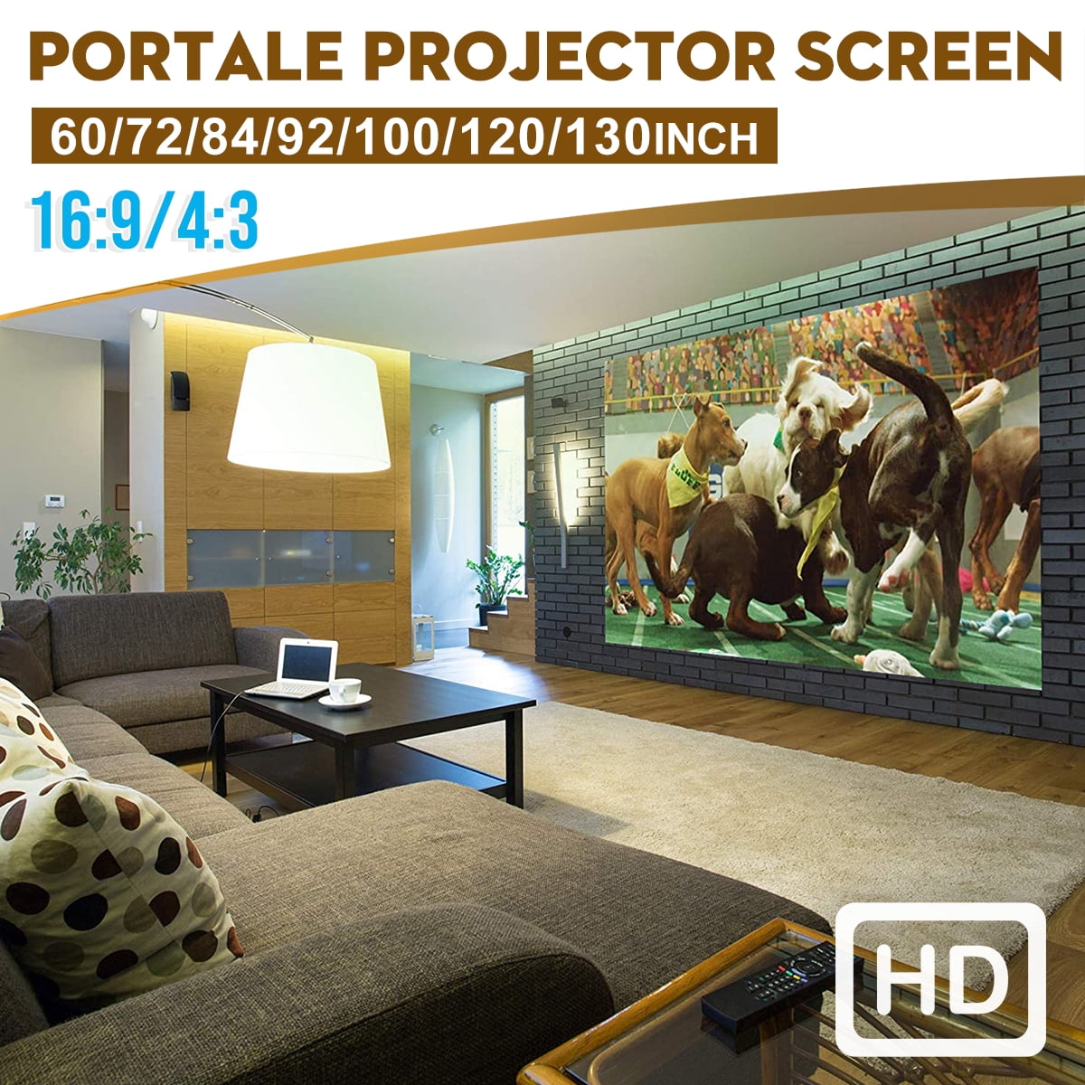 60/72/84/92/100/120/130 Inch Projector Screen HD 16:9/4:3 Frameless ...