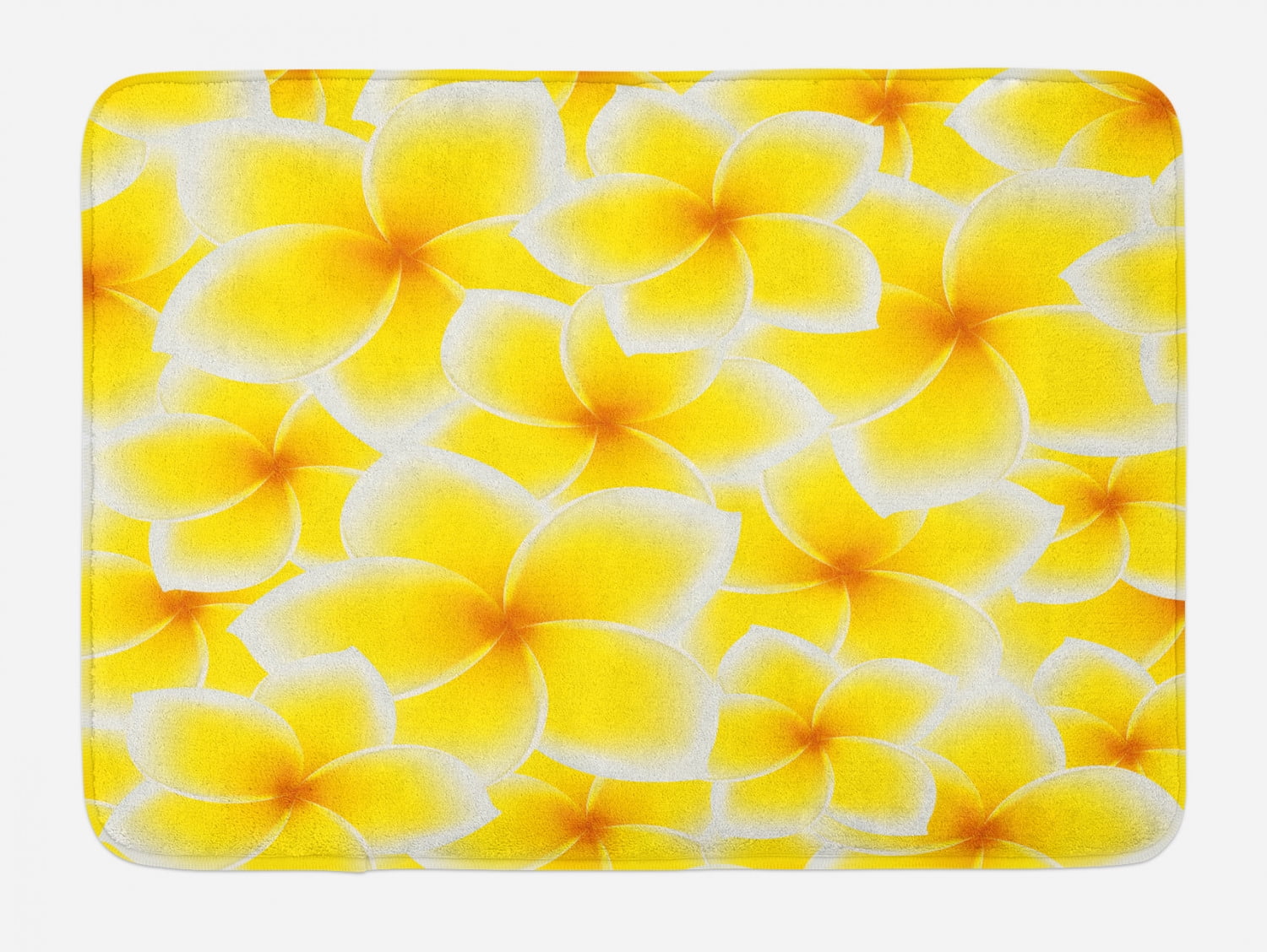 Yellow Bath Mat, Plumeria Frangipani Asian Cute Flower Blossom Pattern ...