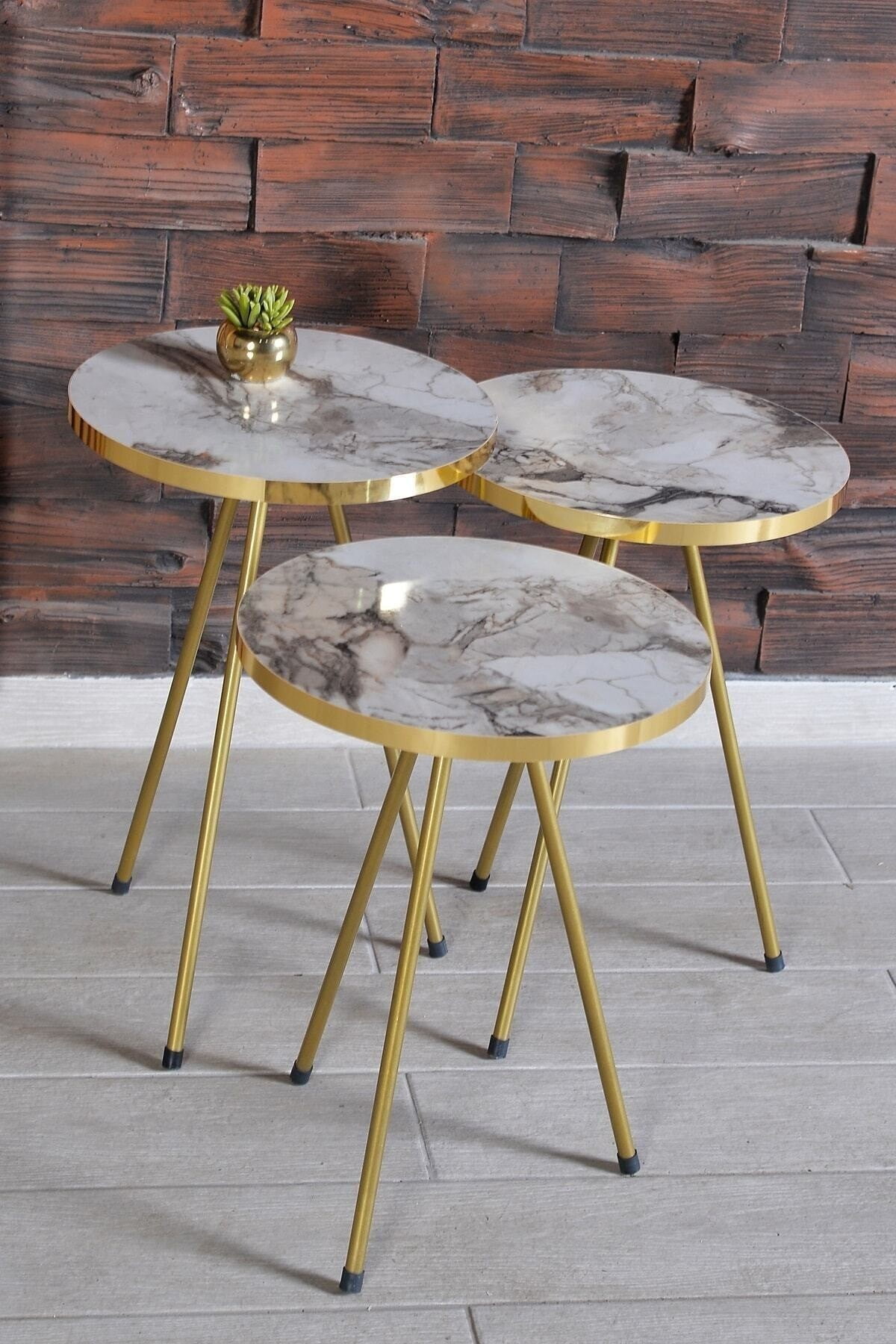 White Marble Nesting Coffee Tables 3 PCS,Round Side Table With Gold ...
