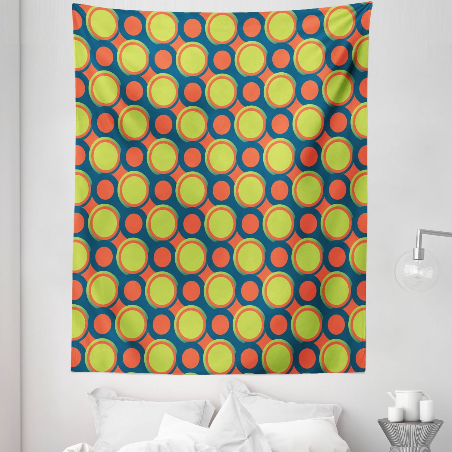 Retro Tapestry, Spotty Pattern with Orange and Green Circles in ...