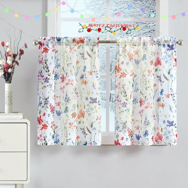 Fragrantex Floral Print Kitchen Curtains 24 Inch Length Multi Color