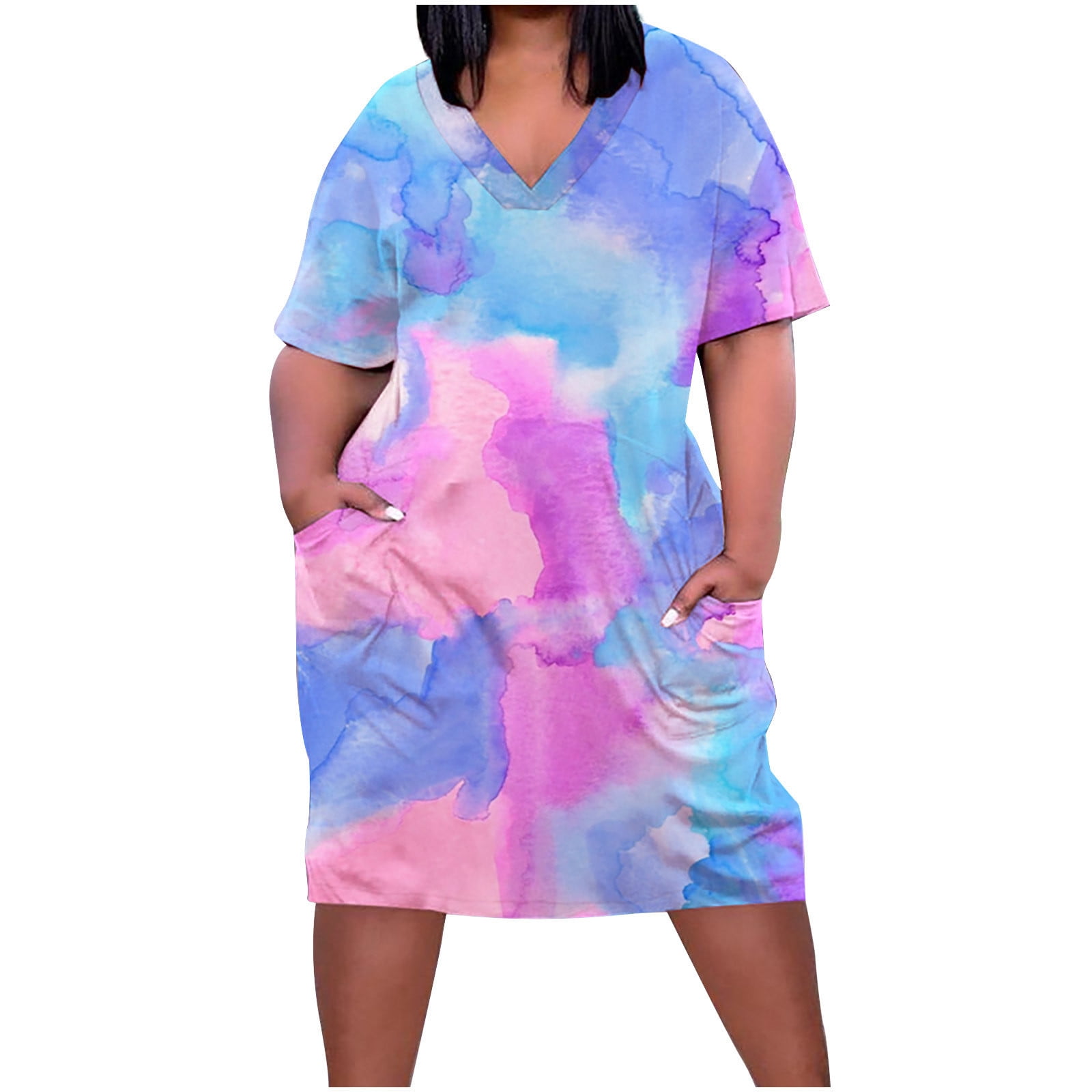 VSSSJ Women's Summer Plus Size Dresses V Neck Gradient Print Loose Fit ... VSSSJ Women's Summer Plus Size Dresses V Neck Gradient Print Loose Fit ...