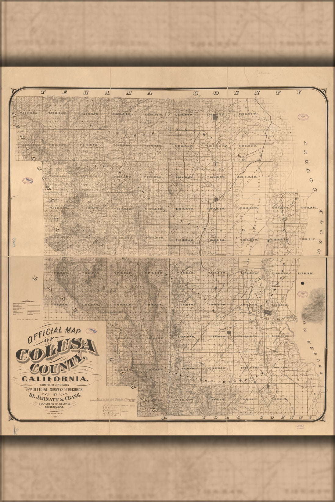 24"x36" Gallery Poster, Official map of Colusa County, California 1885 ...
