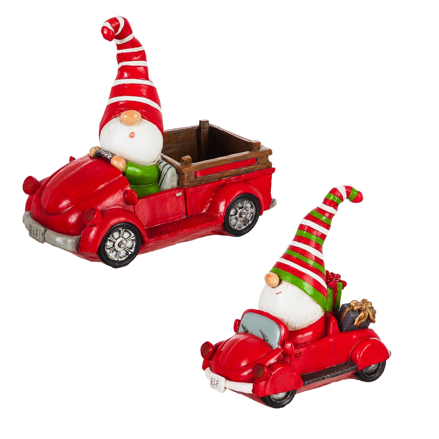 Evergreen 8"H LED Battery Operated Holiday Gnome Driving Buggy & Truck ...