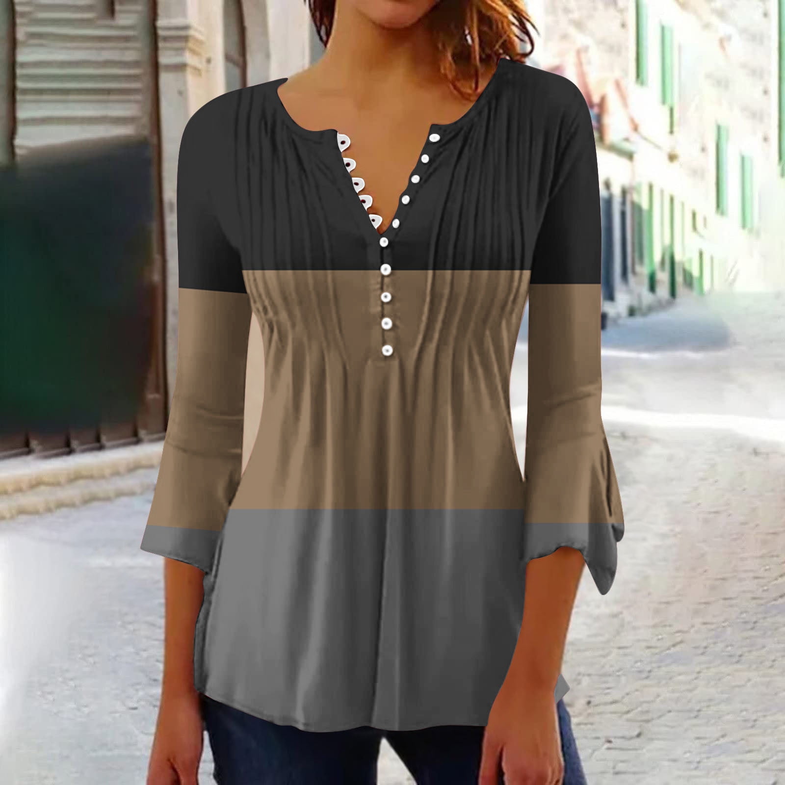 Click here for Meichang Henley Tunic Tops For Women 3/4 Bell Slee... prices