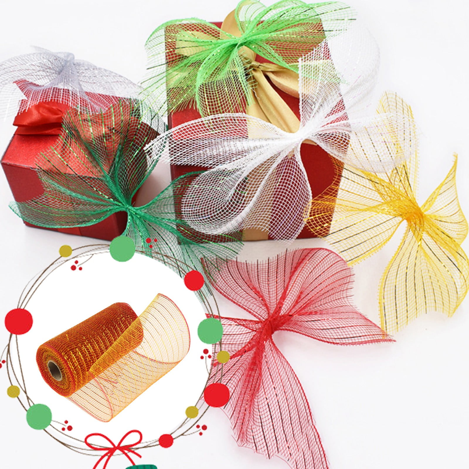 Shpwfbe tools Poly Mesh Ribbon With Metallic Foil Each Roll For Wreaths ...