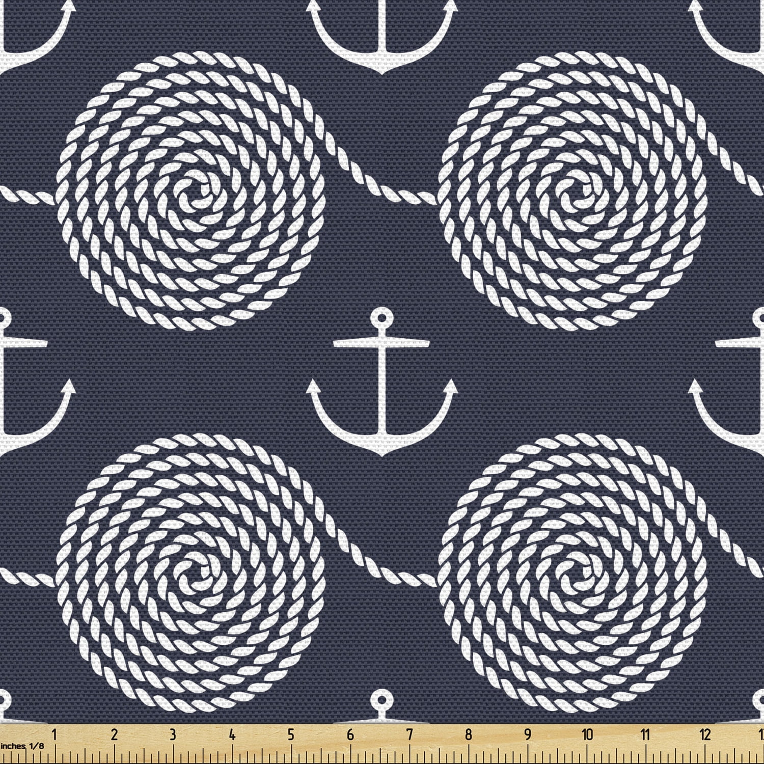 Nautical Sofa Upholstery Fabric by the Yard, Continuous Monochrome ...
