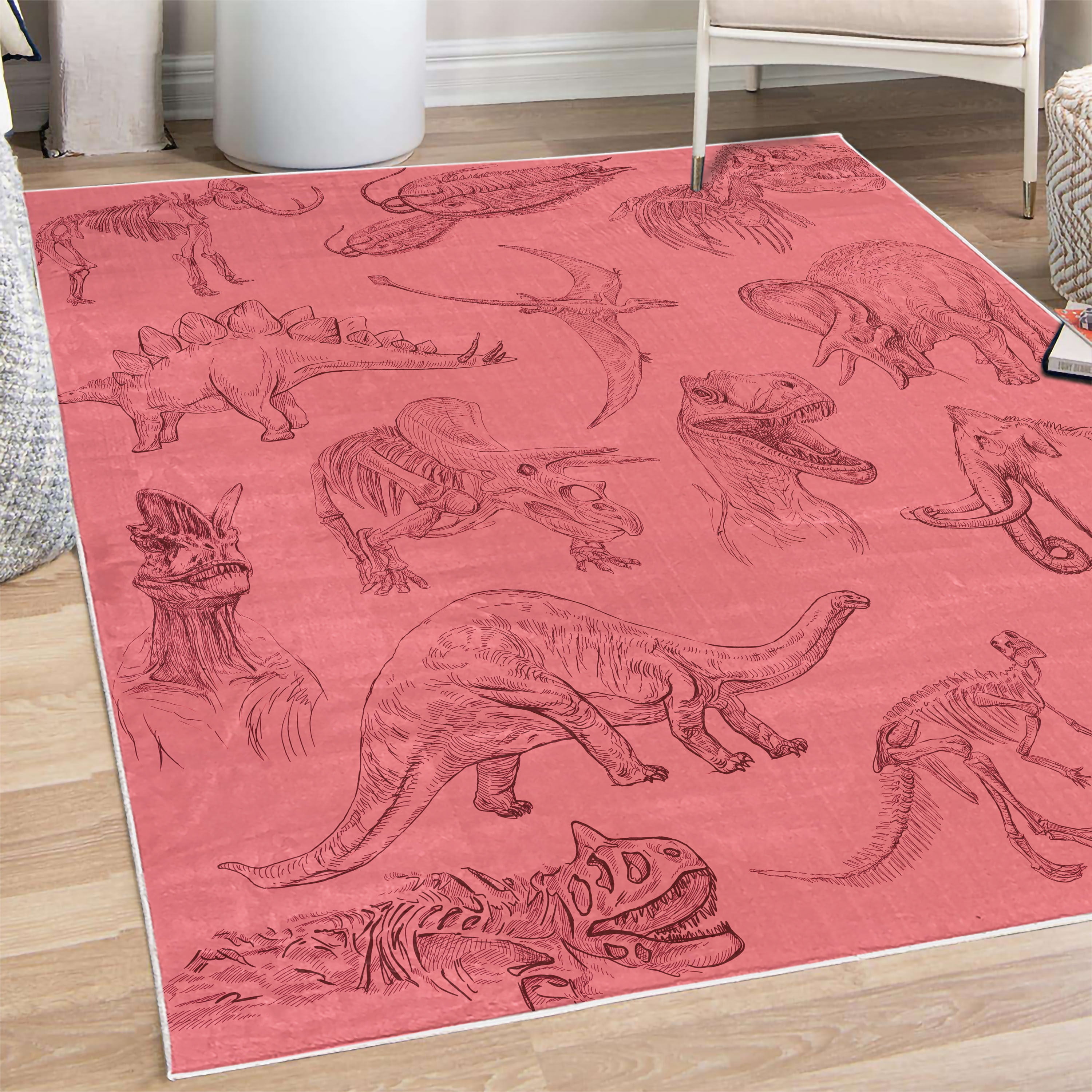 Jurassic Decorative Rug, Arrangement of Various Dinosaurs Illustrations ...
