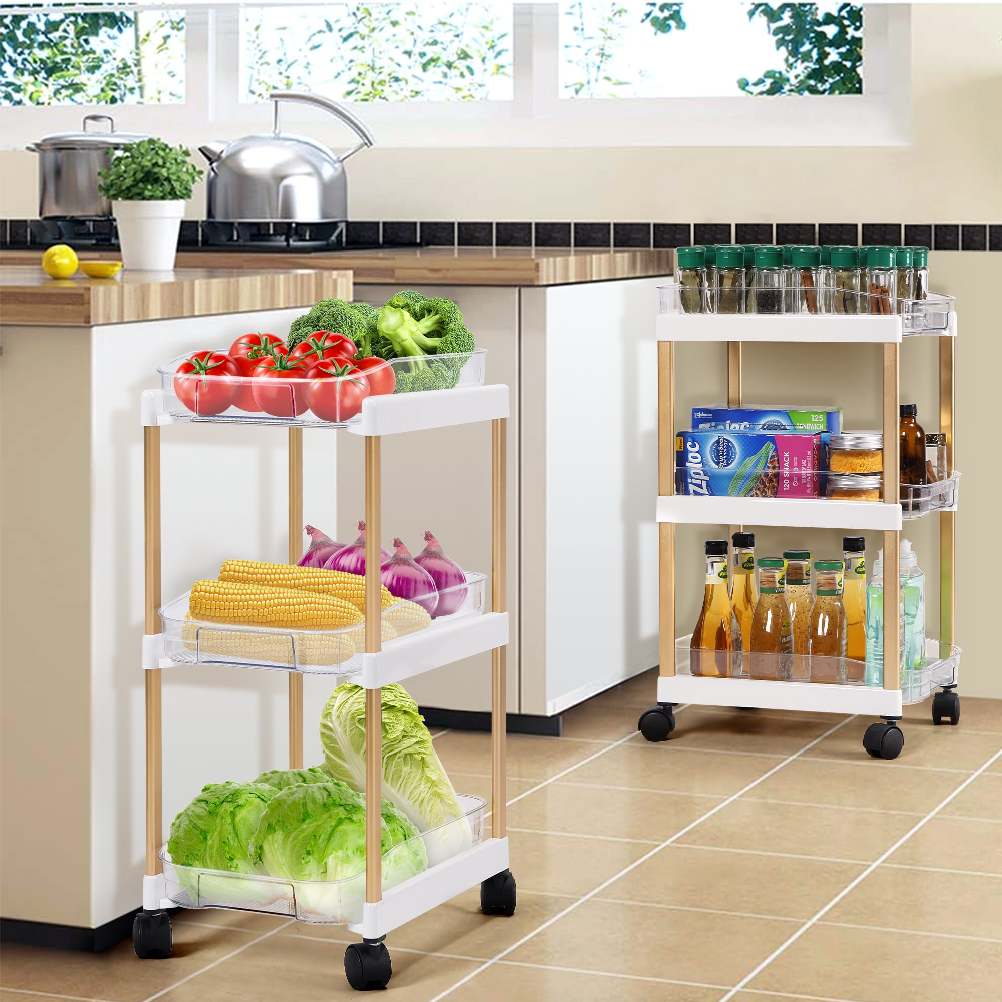 Campmoy 3 Tier Rolling Cart, Laundry Room Rolling Organizer with ...