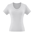 2026 Summer Women's Short Sleeves Ribbed Fitted Shirt Basic V Neck Slim ...