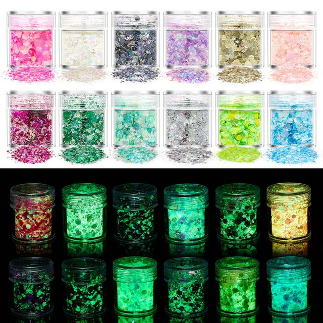 12 Color Luminous Nail Glitter Glow in The Dark Glitter Holographic ...