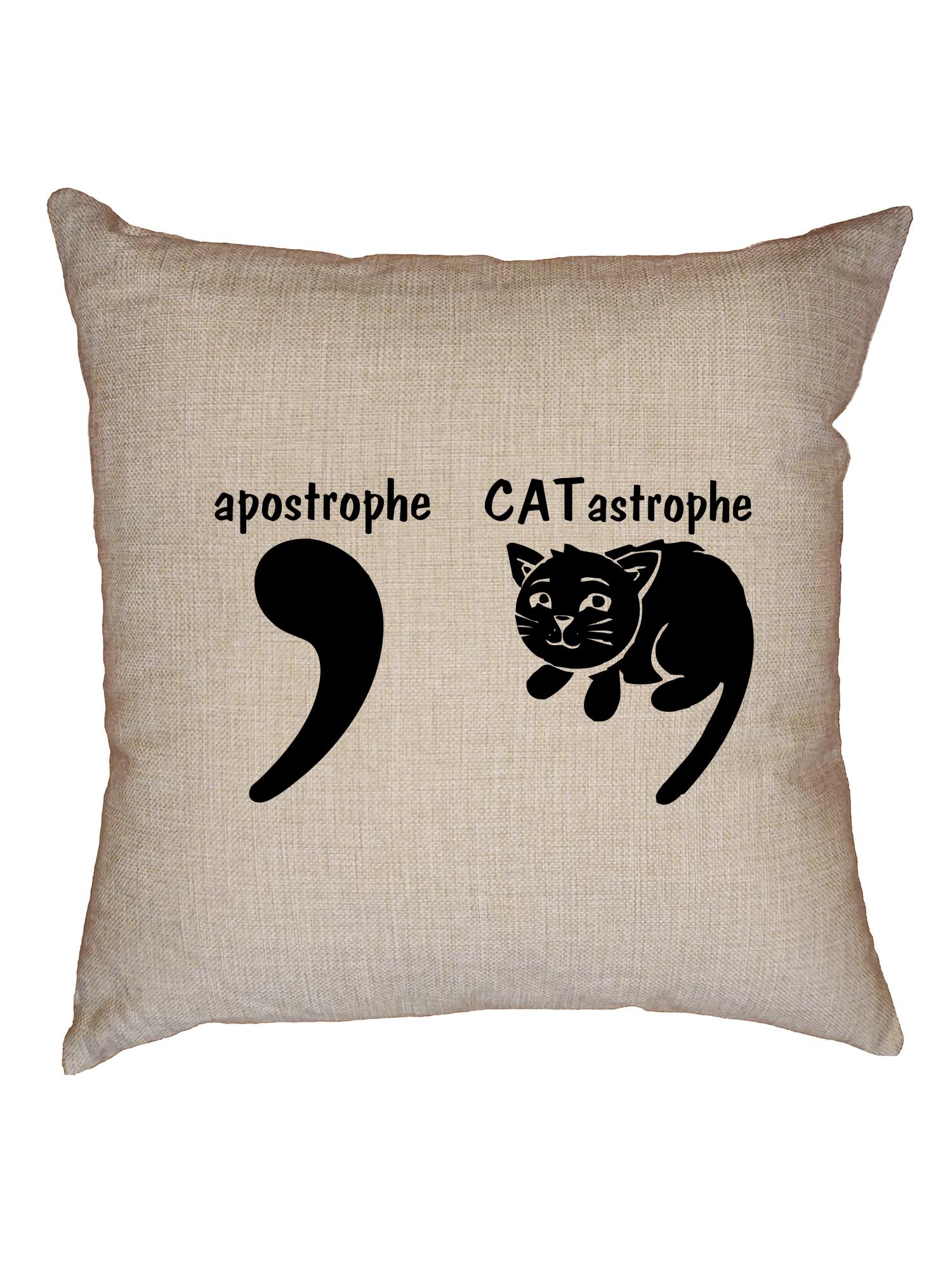 Apostrophe Catastrophe Funny Cat Decorative Linen Throw Cushion Pillow ...