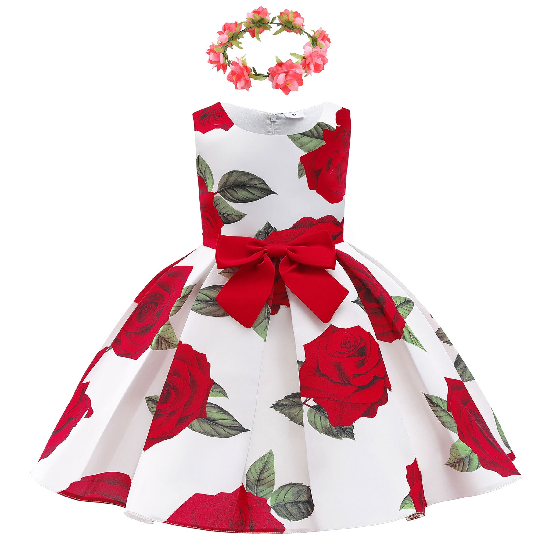 Girls Kids Rose Floral Dress Toddler Flower Wedding Birthday Pageant ...