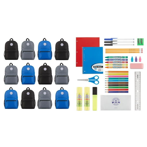 12 School Supply Kits + 12 Backpacks for Students - Wholesale Bulk ...