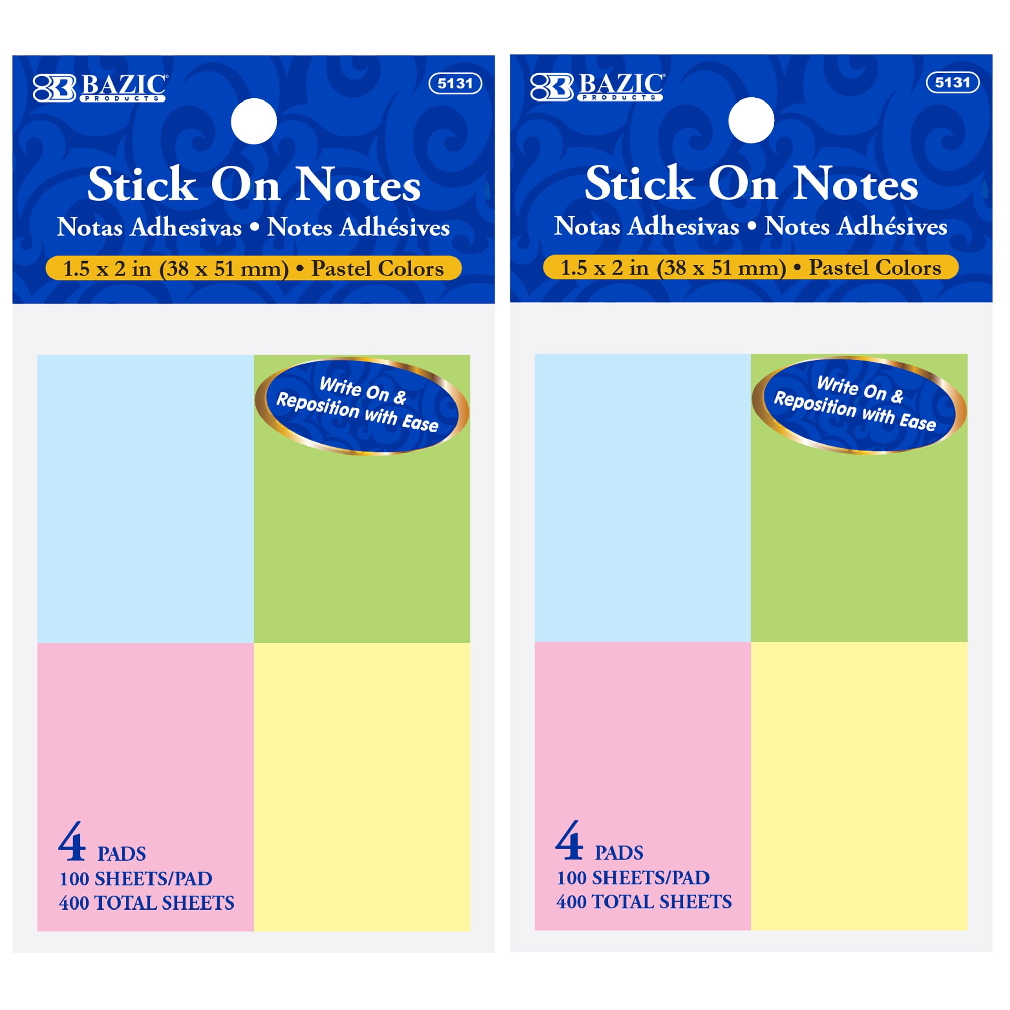 BAZIC Sticky Notes 1.5x2 Assorted Color Post, Self Stick Note (400 ...