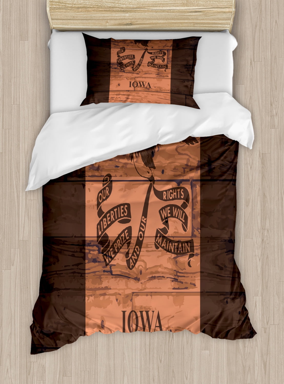 Iowa State Duvet Cover Set Twin Size, Iowa State Flag Branded onto Wood ...