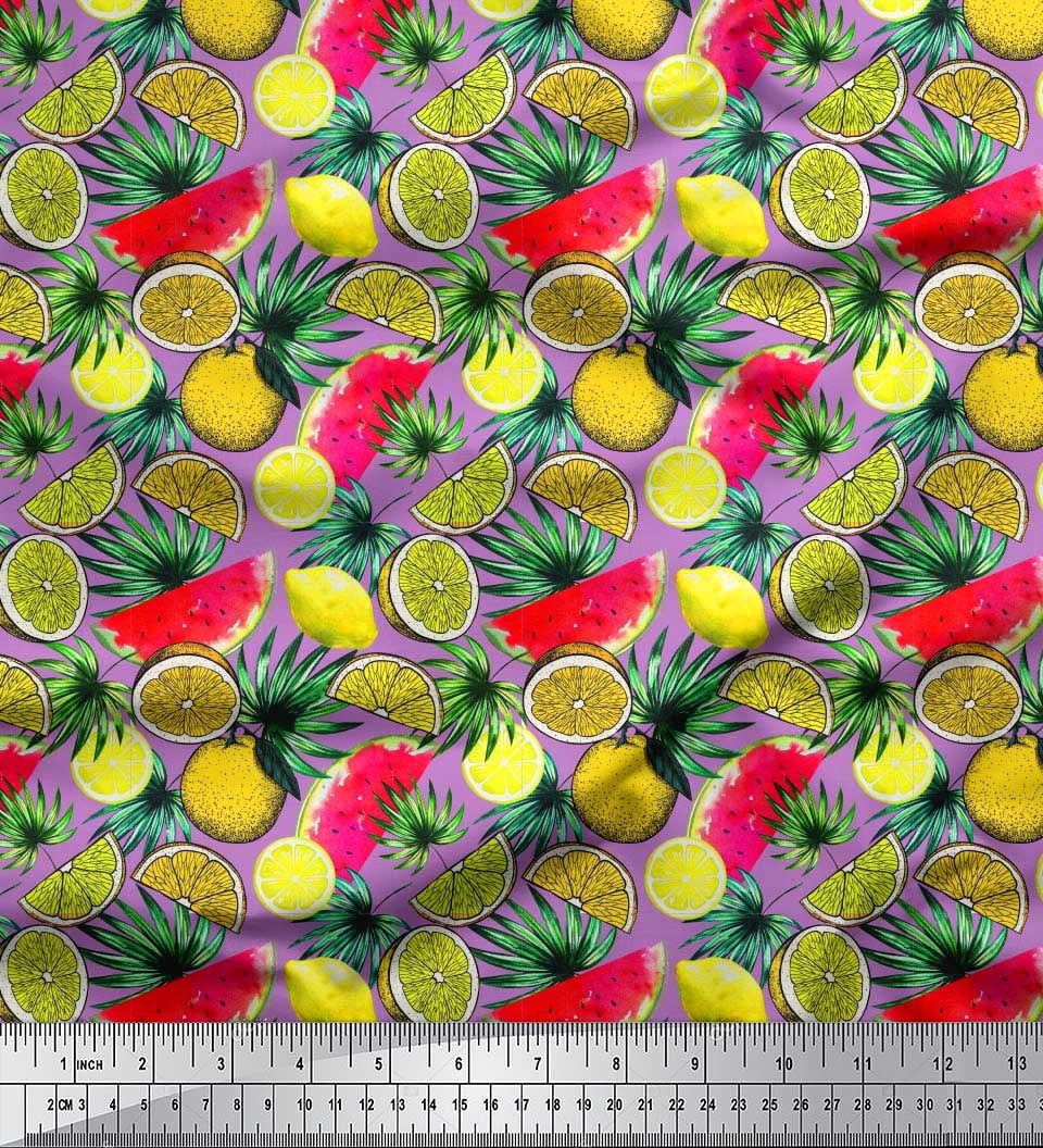 Soimoi Cotton Poplin Fabric Leaves,Lemon Slice & Watermelon Fruits ...
