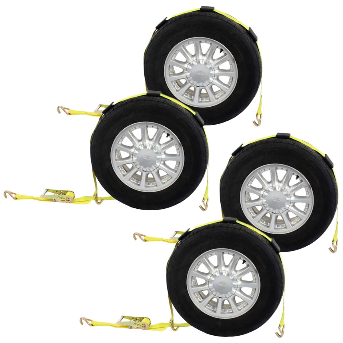 Car Carrier Wheel Strap w/ Wire Hooks & Adj Rubber Blocks & Ratchet ...