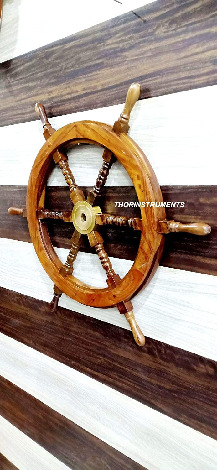 Antique Nautical Wooden Ship Steering Wheel Decor Wall Boat 30 ...