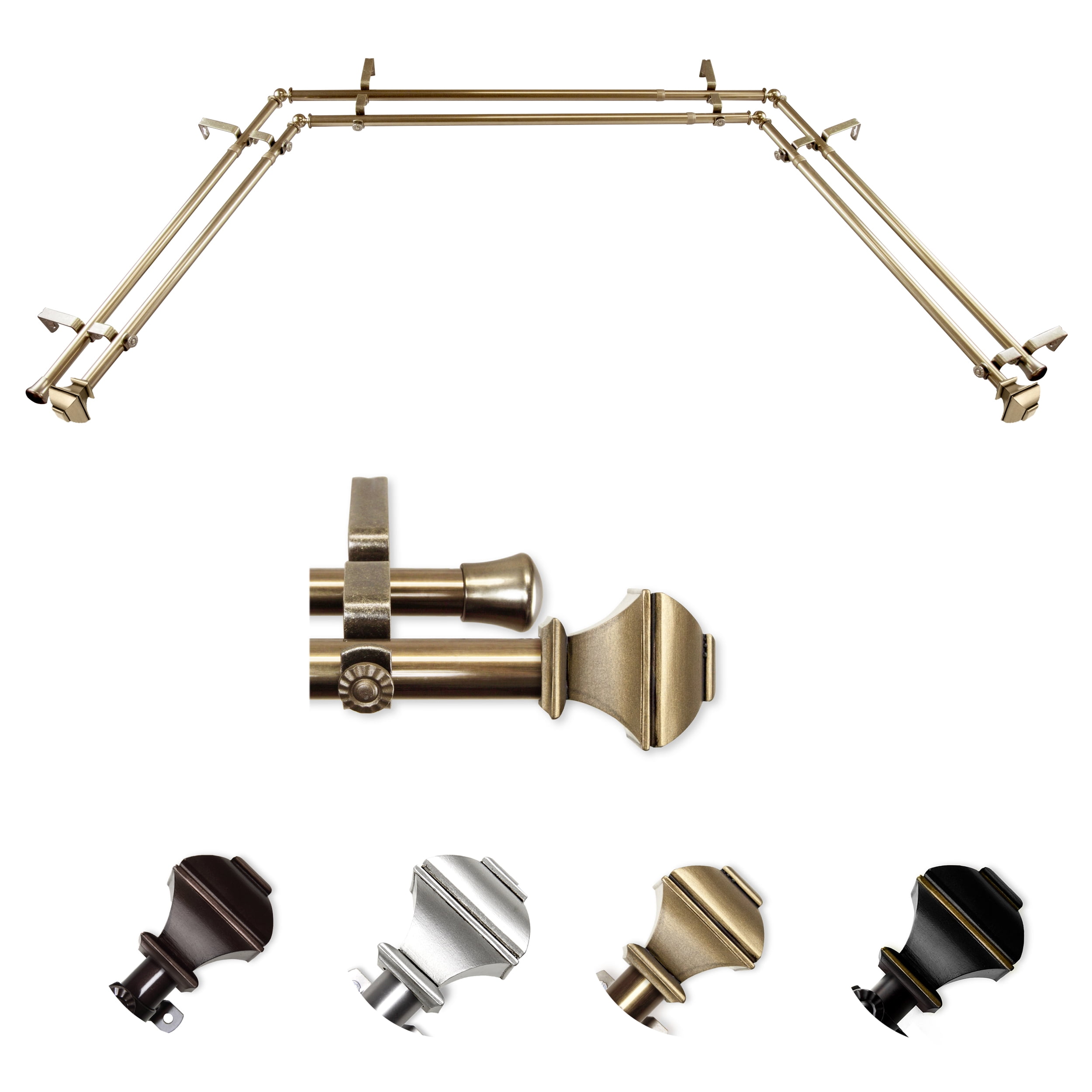 Joachim 13/16" Double Bay Window curtain rod Adjustable 20"-36", 38"-72 ...