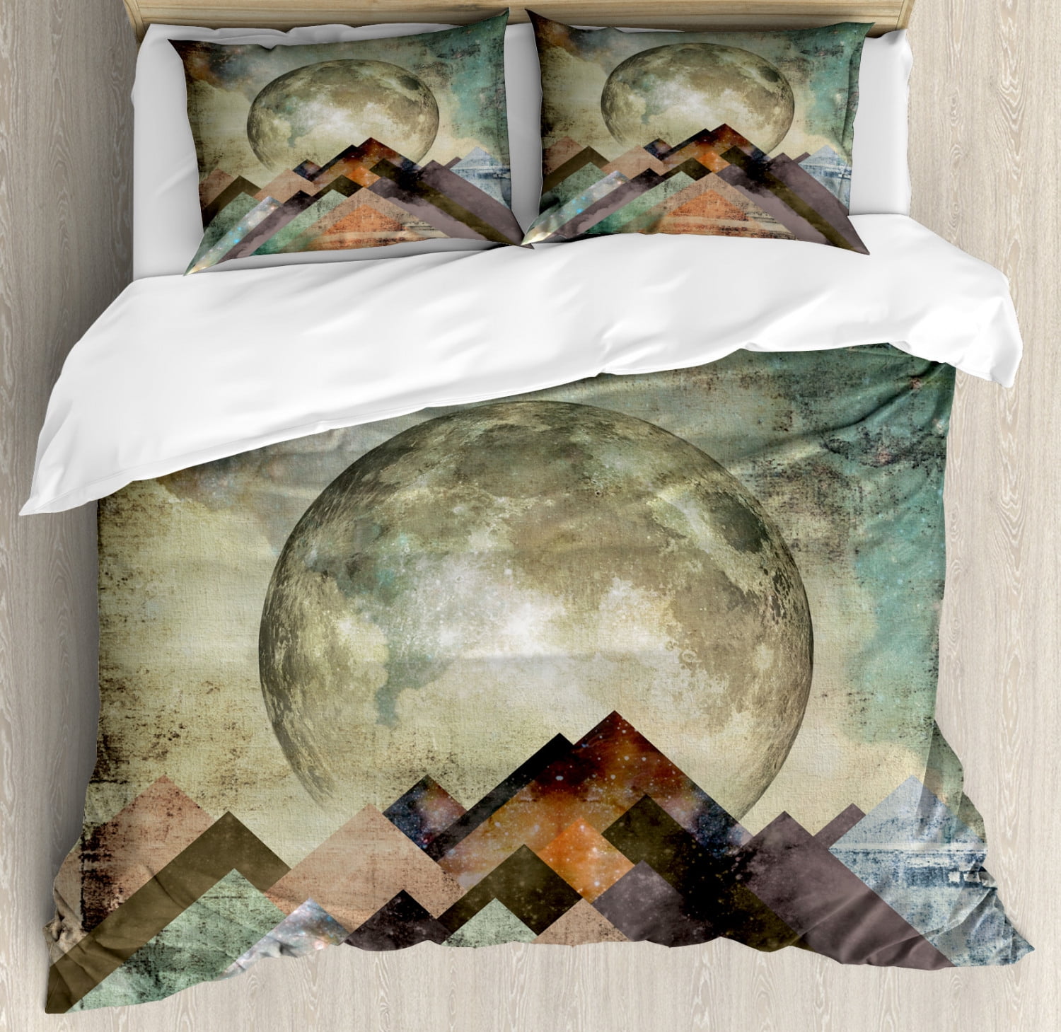 Moon Duvet Cover Set Queen Size, Composition with Heavenly Bodies and ...