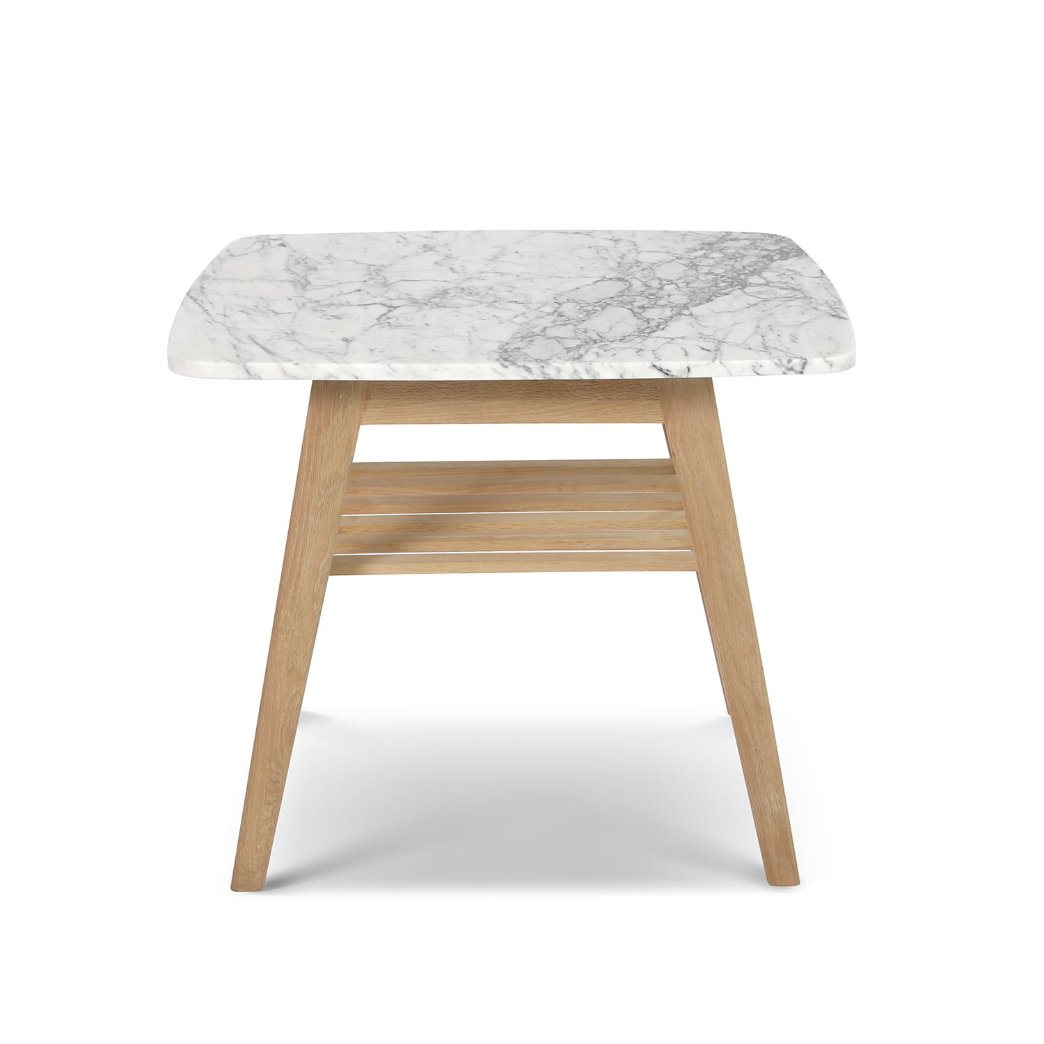 Cassoro 24" Square Italian Carrara White Marble Side Table with Oak ...