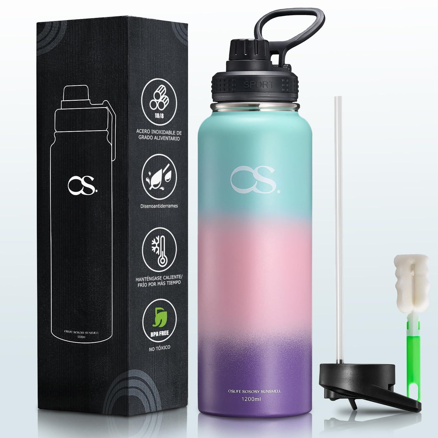 OSLIFE Termo Acero Inoxidable,Thermoflask para Cafe,Botella de Agua con 2 Tapas,Agua Fría 24 ...