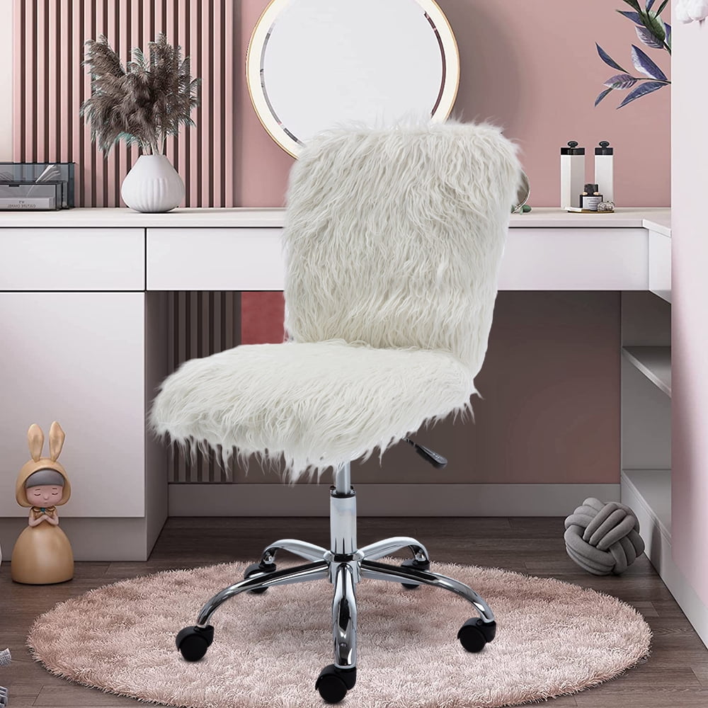 SESSLIFE Fluffy Vanity Chair, Faux Fur Height Adjustable Swivel Vanity ...