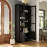"WIAWG Tall Black 5-Tier Bookshelf with Glass Enclosed Bookcase, Large ...