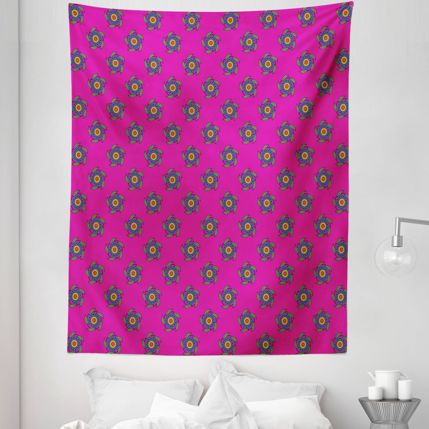 Hot Pink Tapestry, Windmill Inspired Flowers Made with Leaves Cicles ...