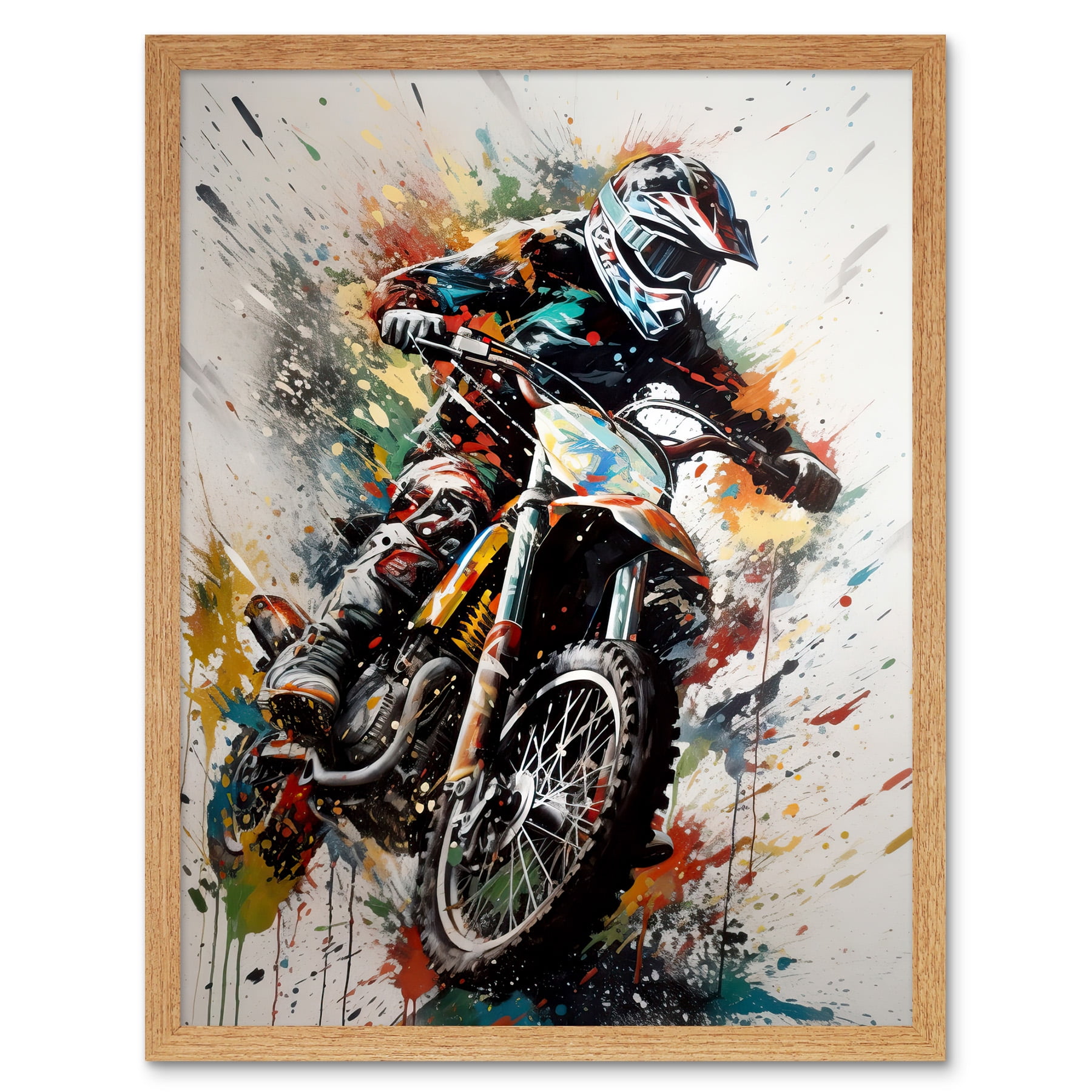 Motocross Racer Paint Splat Action Shot Portrait Art Print Framed ...