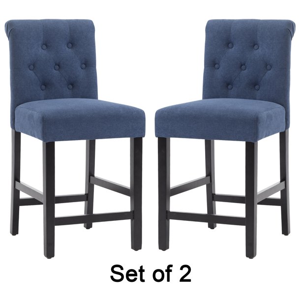 Blue Fabric Upholstered Counter Height Barstool Dining Chairs with ...